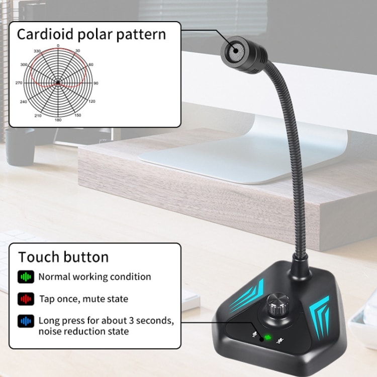 MI520 Desktop Gooseneck Condenser Microphone USB with RGB Lamp ...